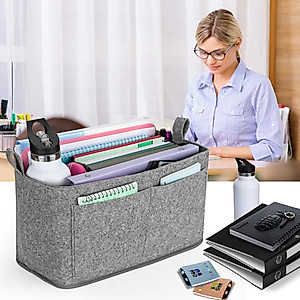 Damero Teacher Tote with Felt Insert Bag, Large Work Bag with 15.6 inch Laptop Compartment, Teacher Utility Tote for Office, Business, Travel, Gray