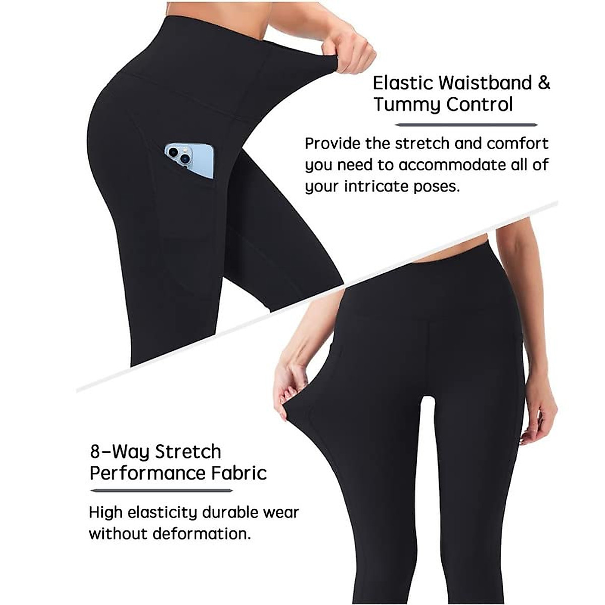 YOYOYOGA Leggings with Pockets Soft Stretchy Yoga Pants Women Tummy Control High Waisted Ankle Leggings Workout Compression Black XL