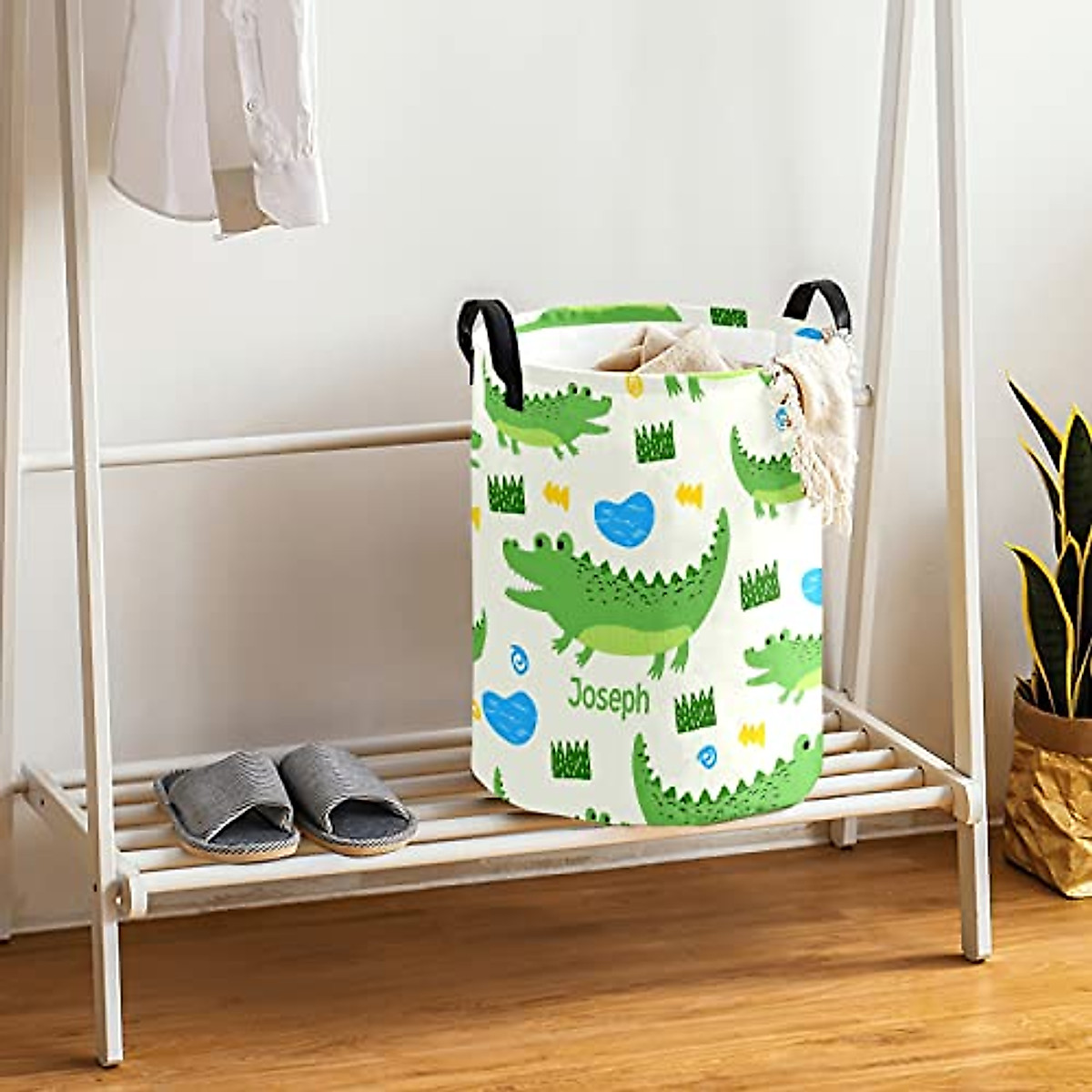Cartoon Crocodile Animal Personalized Laundry Basket Clothes Hamper with Handles Waterproof ,Collapsible Laundry Storage Baskets for Bathroom,Bedroom Decorative 19.7"Hx14.2"D