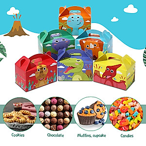 24 Pcs Dinosaur Favor Boxes for Birthday Party Dinosaur Treat Boxes Dinosaur Theme Candy Goodie Boxes Party Favors for Boys Girls Kids Baby Shower Party Supplies, 6 x 3.5 x 3.5 Inch (Lovely Style)