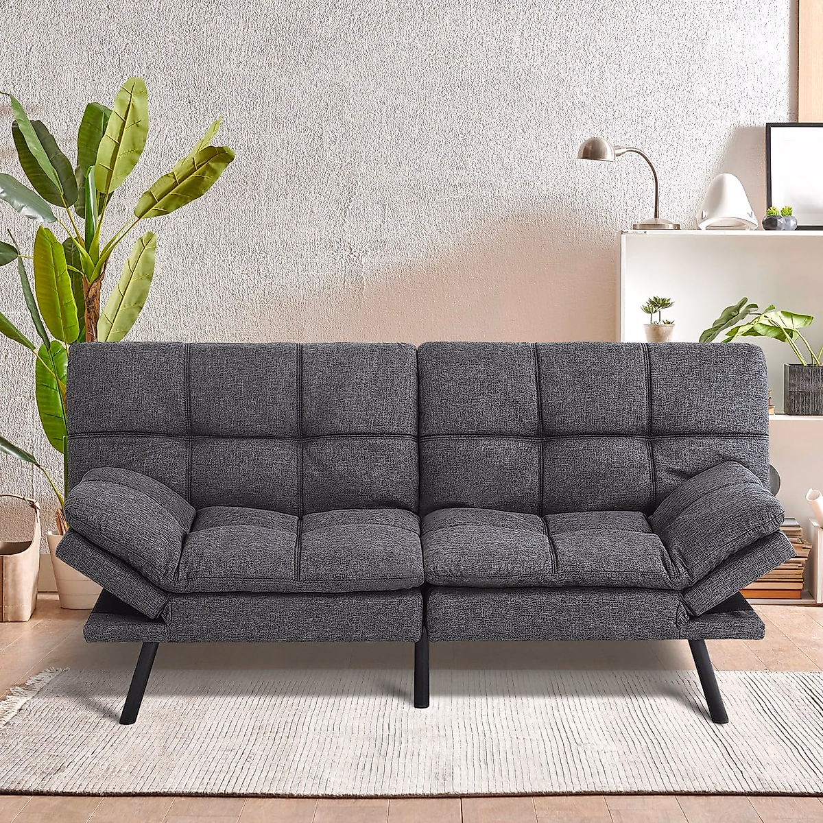 MUUEGM Futon Sofa Bed,Convertible 71" Couch Sofa, Modern Grey Sleeper Sofa with Adjustable Backrest for living room,Memory Foam Sofa Futon Couch Bed,Light Grey