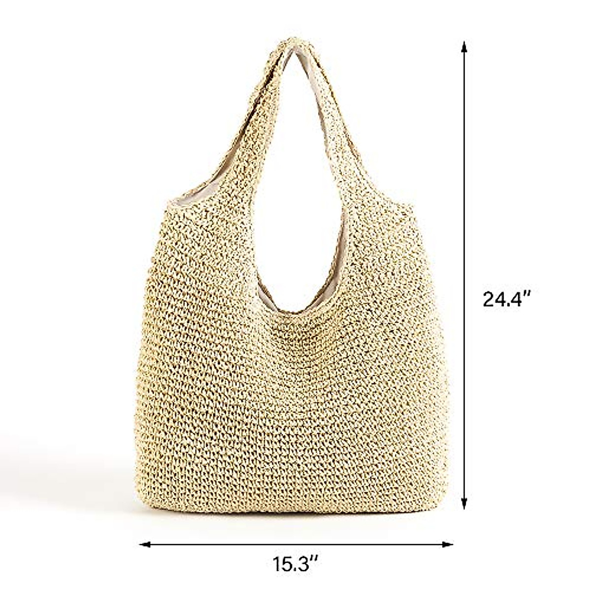 QTKJ Hand-woven Soft Large Straw Shoulder Bag Boho Straw Handle Tote Retro Summer Beach Bag Rattan Handbag (Beige)
