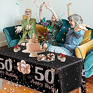 3Pcs 50th Birthday Tablecloth Decorations for Women-Rose Gold Pink Table Cloth Happy 50 Birthday Theme Party Supplies Table Cover Plastic Disposable Rectangular Party Decorations(50th Birthday)