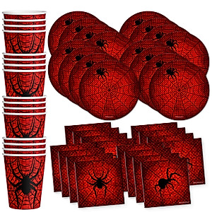 Spiderweb Birthday Party Supplies Set Plates Napkins Cups Tableware Kit for 16