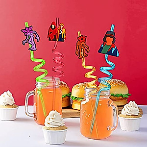 24 Stranger Inspired Things Party Favors Reusable Drinking Straws 8 Designs Great for Stranger Inspired Things Birthday Party Supplies with 2 Cleaning Brushes
