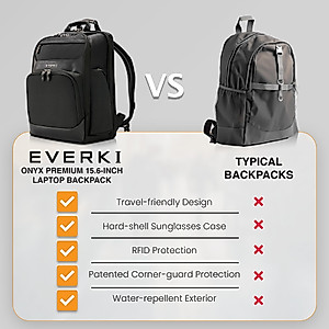 EVERKI Onyx Premium Business Executive 15.6-Inch Laptop Backpack, Ballistic Nylon and Leather, Travel Friendly (EKP132),Black