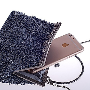 Vintage Beaded and Sequined Women Evening Bag Evening Purse Clutch Bag Grey-Blue