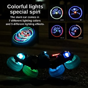 Obsiusfb RC Stunt Car for Kids with Wheel Lights and Headlights, 2.4GHz Double Sided 360° Rotating RC Car, High Speed Rechargeable Remote Control Crawler for Boys & Girls (Blue)