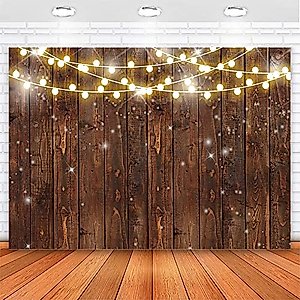 Mocsicka Rustic Wood Photography Backdrop Glitter Lights Vintage Wooden Backdrops 7x5ft Rustic Wedding Birthday I do BBQ Baby Shower Bridal Shower Background Party Studio Props