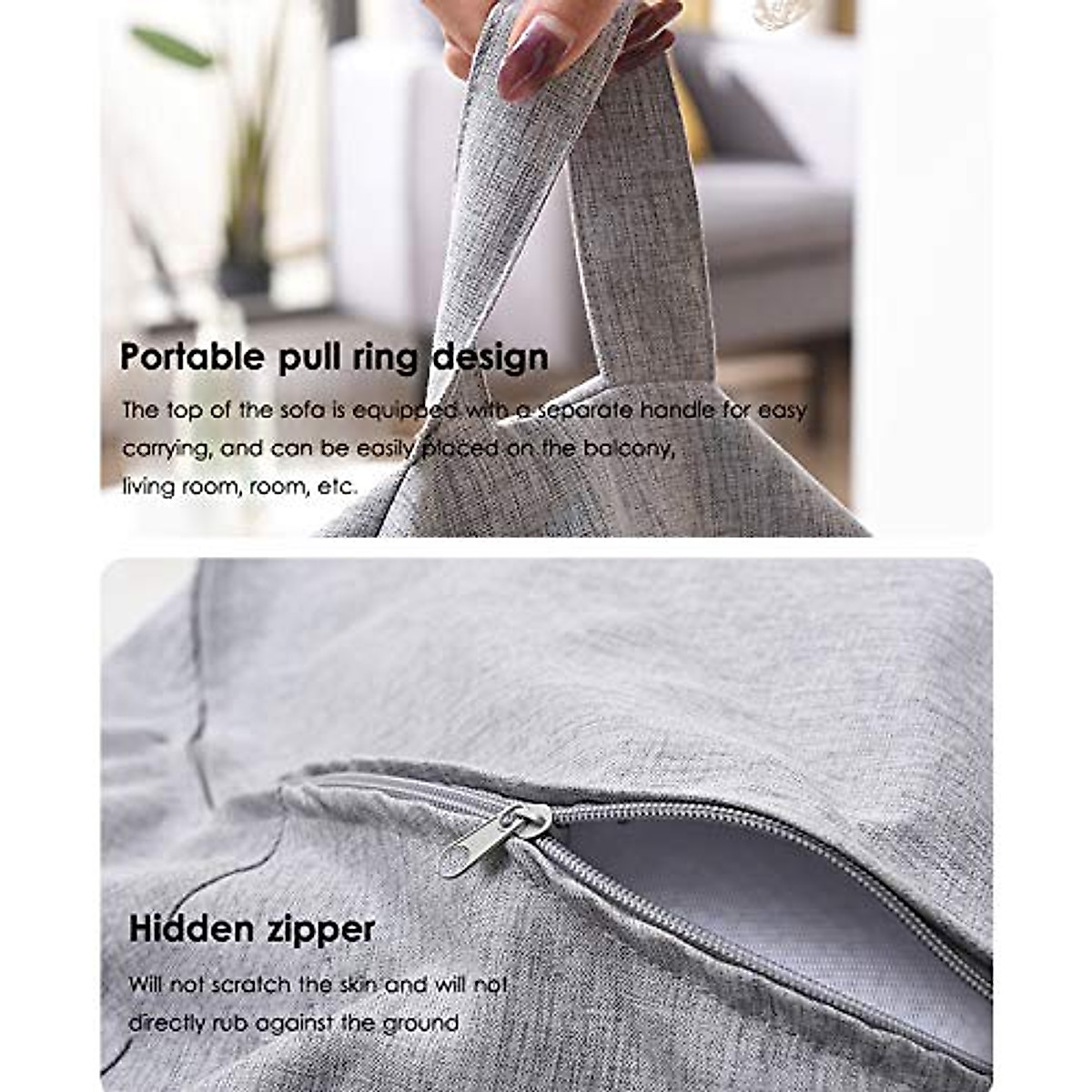 WXFN Lazy Lounger Sofa Cover Living Room Game Armchair for Home Or Garden, Without Filler, with Handle Can Be Lifted Easily,Dark Gray,XL