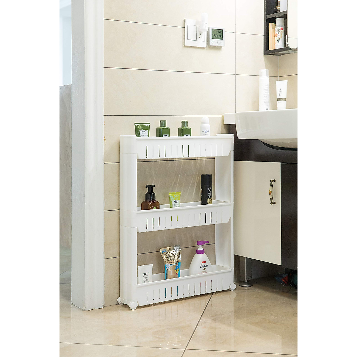 Basicwise Plastic Storage Cabinet Organizer 3 Shelf Cart, White