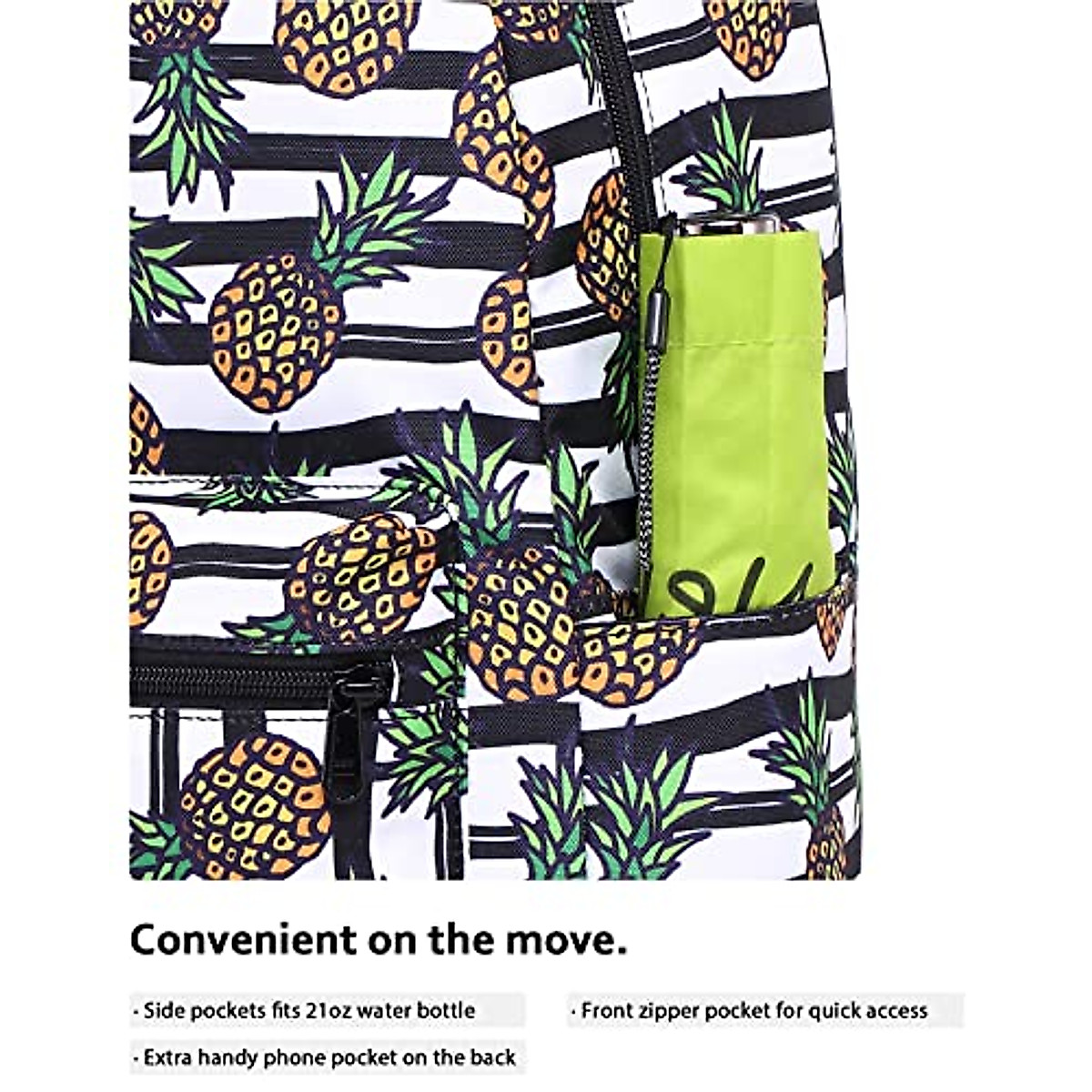 HotStyle TRENDYMAX Backpack for School Girls & Boys, Durable and Cute Bookbag with 7 Roomy Pockets, Pineapple&Stripe