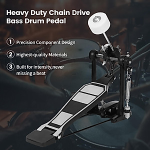 Bass Drum Pedal,Drum Pedal,Kick Drum Pedal with Hammer,Chain Drive Bass Pedal, Drum Practice Pad Instrument Accessories