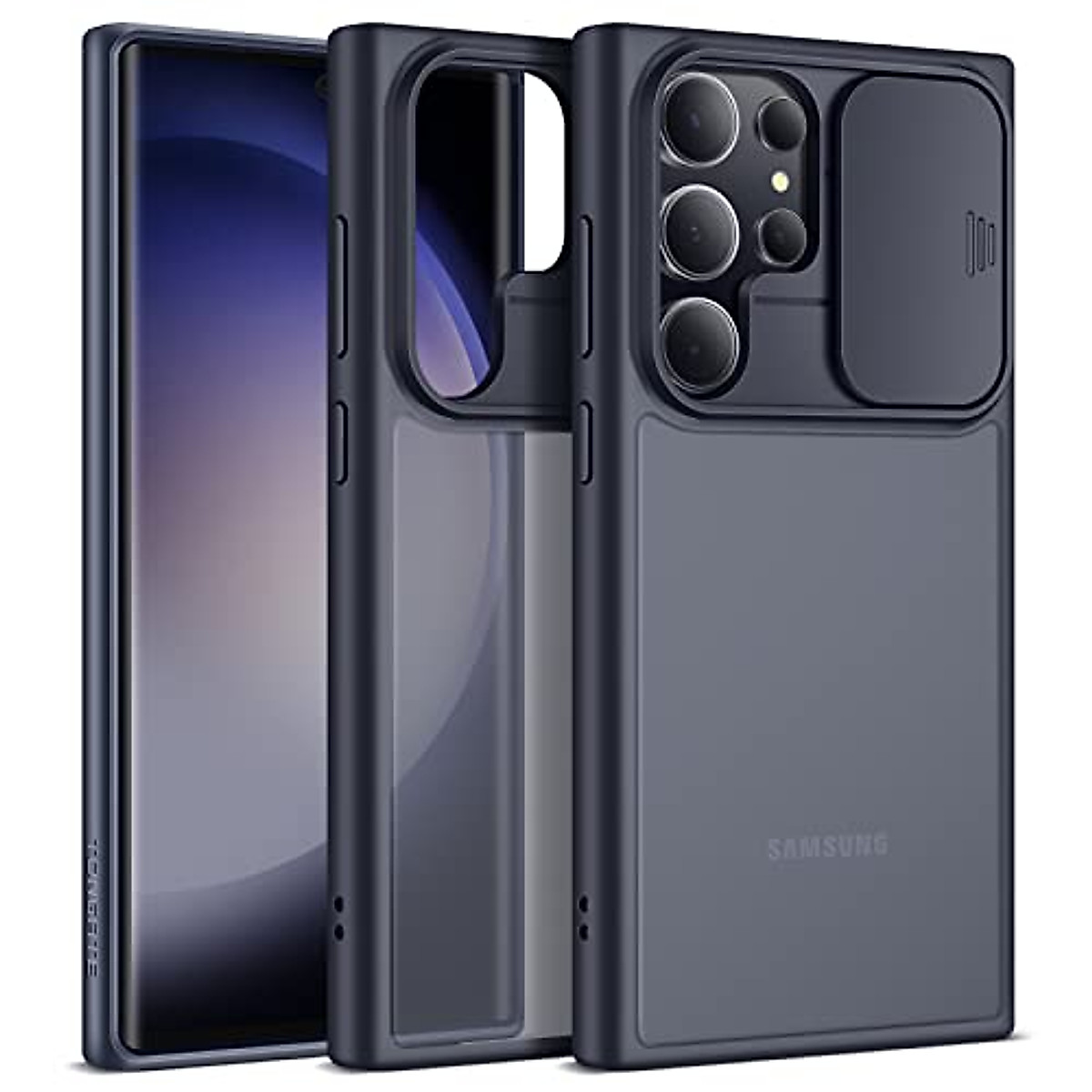 Tongate Compatible with Samsung Galaxy S23 Ultra Case with Slide Camera Cover, [Military Grade Drop Protection] Slim Translucent Matte Back Phone Case for Galaxy S23 Ultra Case 6.8 Inch, Black