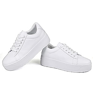 JABASIC Women Fashion Sneakers Low-top Lace-Up Stylish Walking Shoes Comfort Platform Sneakers (8,White)