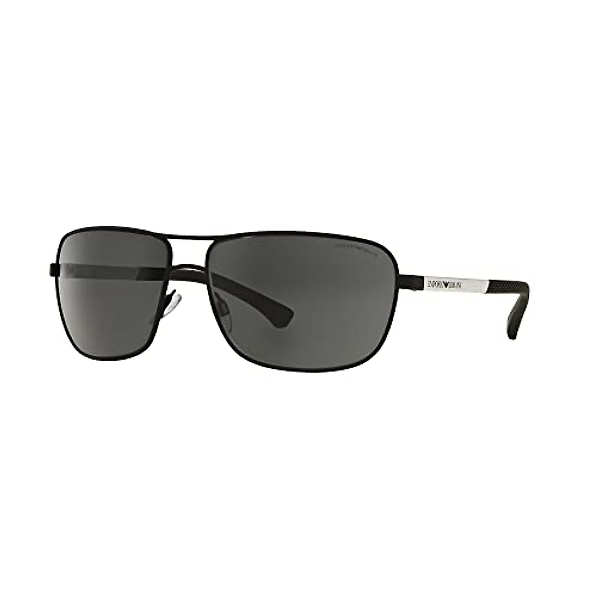Emporio Armani Men's EA2033 Rectangular Sunglasses, Rubber Black/Grey, 64 mm