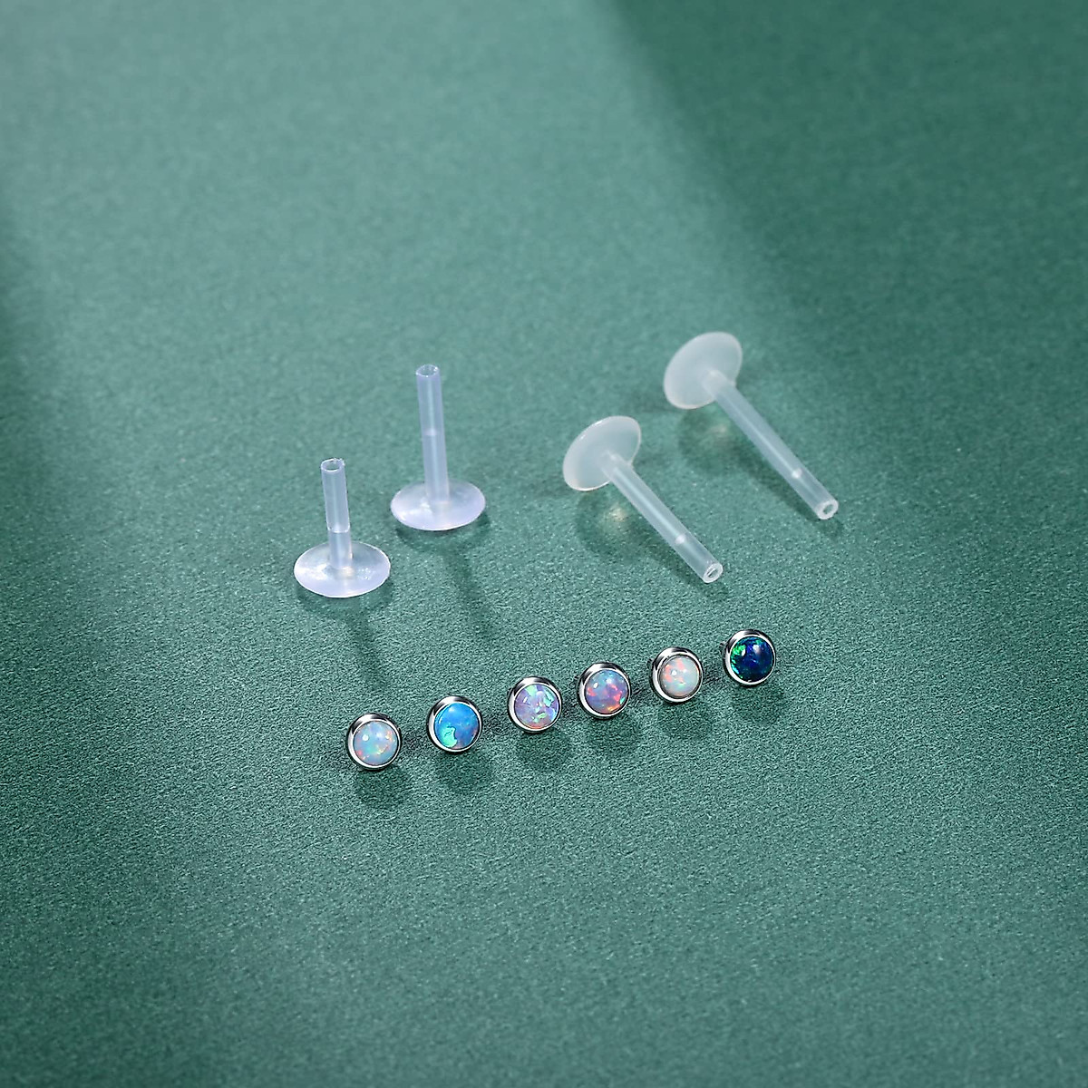 Aumeo 16G Clear Lip Labret Piercing Retainers Flexible Bioflex Acrylic Opal Labret Monroe Lip Ring Studs Ear Tragus Helix Cartilage Conch Piercing 6mm 8mm 10mm 12mm