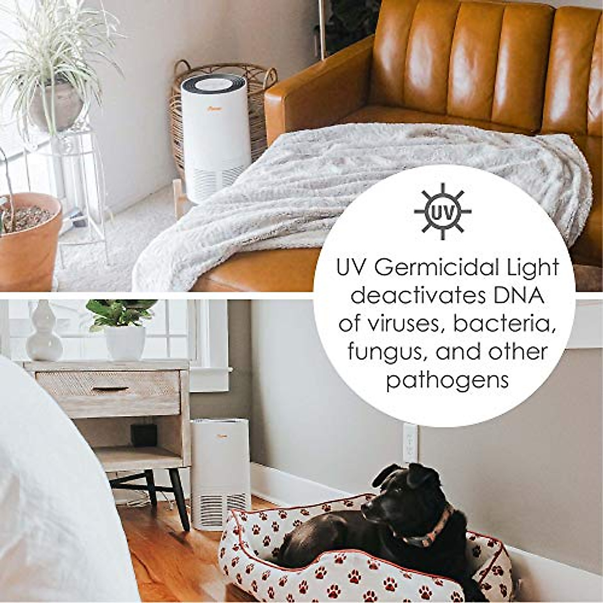 Crane Air Purifier with True HEPA Filter, Germicidal UV Light, 300 Sq Feet Coverage, Timer Function, Sleep Mode, Washable Particle Filter, EE-5068