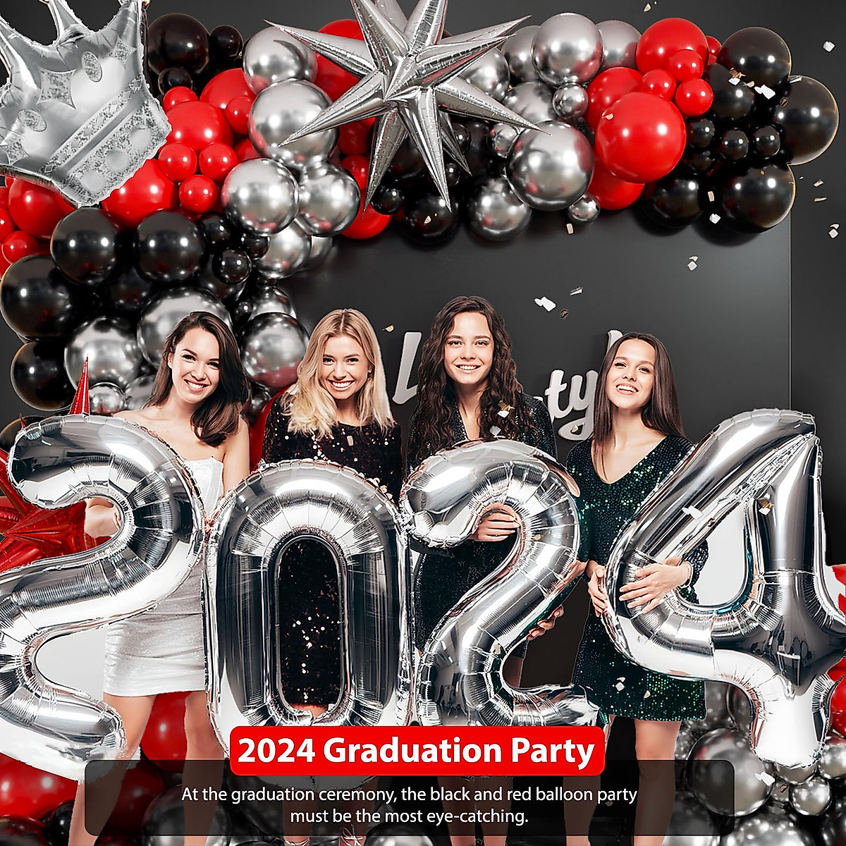 Red and Black Balloon Garland Arch Kit with Silver Red and Black Balloons for Anniversary Graduations Red and Black Birthday Decorations for Men Women
