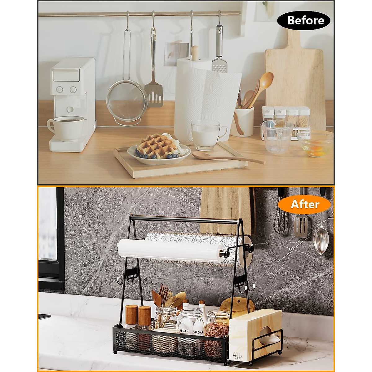 Utensil Caddy, Grill Condiment Caddy, BBQ & Picnic Caddy, Utensil Holder for Party, Picnic Flatware Caddy with Handle and Paper Towel Roll Holders, Utensil Cutlery Caddy for Camping, Kitchen