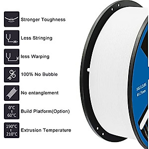 PCUTE 3D Printer Filament, PLA Filament 1.75mm, Dimensional Accuracy +/- 0.03mm, Filament Net Weight 1kg, 3D Printing Filament Fit Most FDM Printer, PLA-at, White…