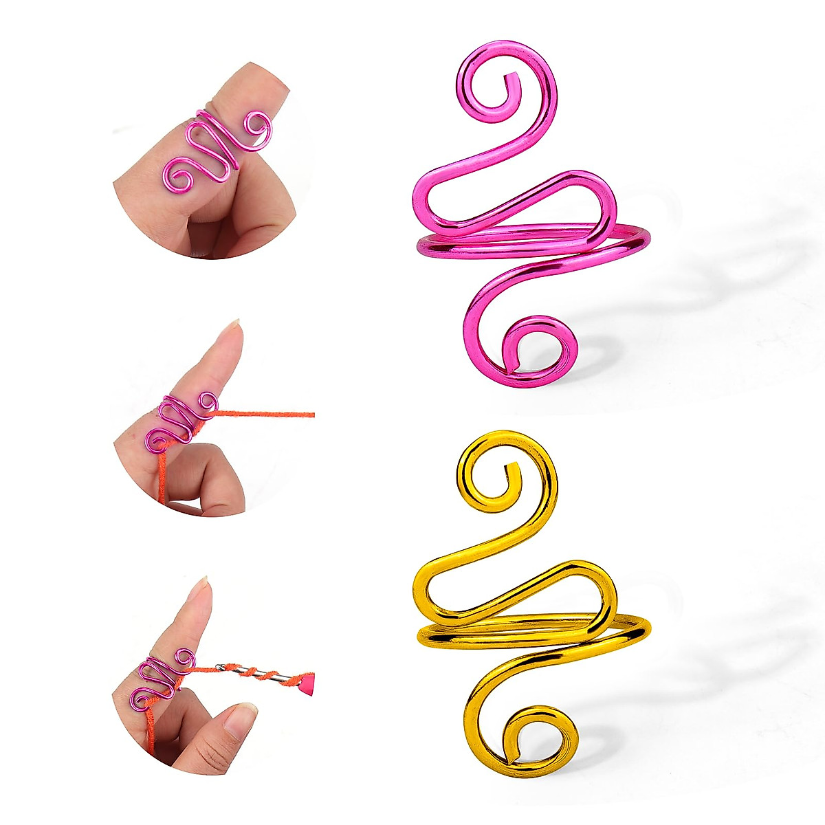 Vodolo Crochet Ring,2PCS Gold Adjustable Yarn Tension Ring for Crocheting Peacock Shape Knitting Loop Open Finger Ring for Mother Grandma Thanksgiving Presents Finger Yarn Guide Crochet Accessories