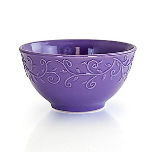 Elama Embossed Stoneware Elegant Round Dinnerware Dish Set, 16 Piece Set, Lilac Purple