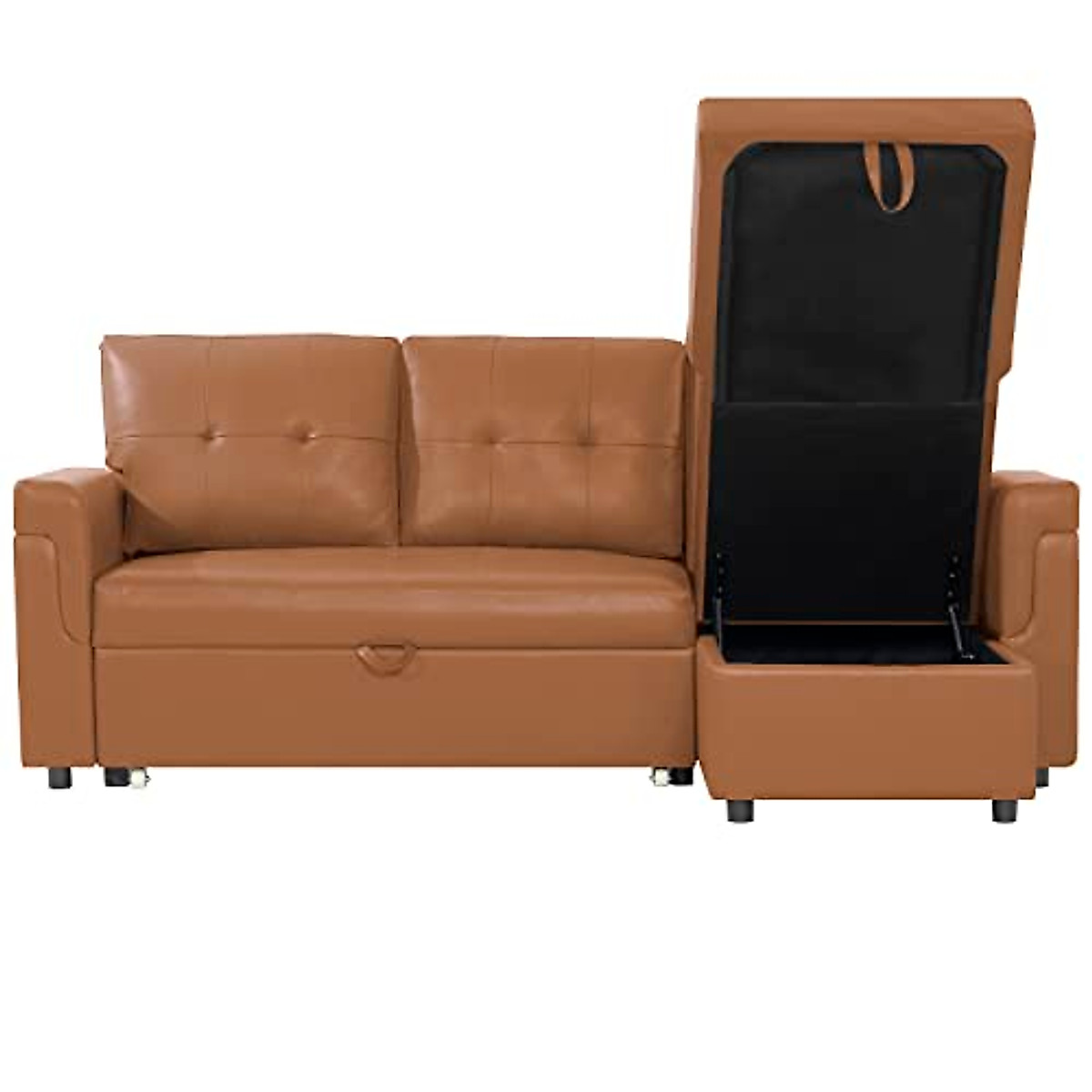 Perry Modern Sectional Sleeper Sofa with Pull Out Bed, Reversible Sleeper Sectional Sofa Bed, Best Sleeper Sofa Couch with 168L Storage, L-Shape Pull Out Couch Bed Sleeper Sofa - Caramel,Air Leather