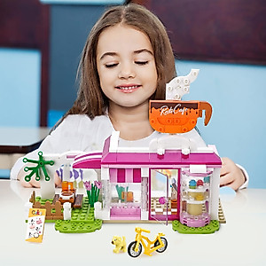 Finebely Dream Girls Friends City Café Building Toys Sets Role Play Coffee Shop Playset 240 Pieces Creative Coffee House Building Kit for Kids Aged 6-12
