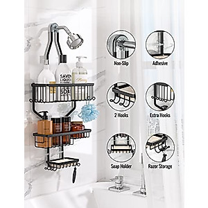 HYSEYY Shower Caddy Over Shower Head Hanging Shower Caddy for Bathroom, No Drilling Rustproof Stainless Steel Hanging Shower Organizer with Soap Holder, 10 Hooks, Large Capacity for Whole Family