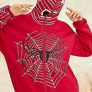 HUDENRTV Y2k Zip Up Spider Graphic Hoodie Halloween Rhinestone Oversized Hoodies Goth Grunge Jacket Streetwear Sweatshirt (A3,Medium)