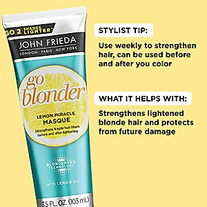 John Frieda Go Blonder Lemon Miracle Masque, In-shower Hair Treatment, Helps Strengthen Lightened Hair Fibers, 3.5 Ounce