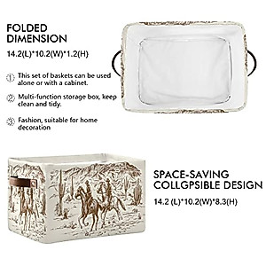 Cowboy Storage Basket Western Desert Cowboy Storage Bin Collapsible Large Storage Baskets with Leather Handles Storage Cube Box Organizer for Closet Toys Gift Basket,1PC