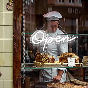 Open Signs for Business, 15"x 7.3" LED Neon Open Sign with Remote ON/OFF Switch Adjustable Brightness Open Neon Signs for Restaurant Bar Salon Stores Hotel Wall Decor Light Open Sign (White)