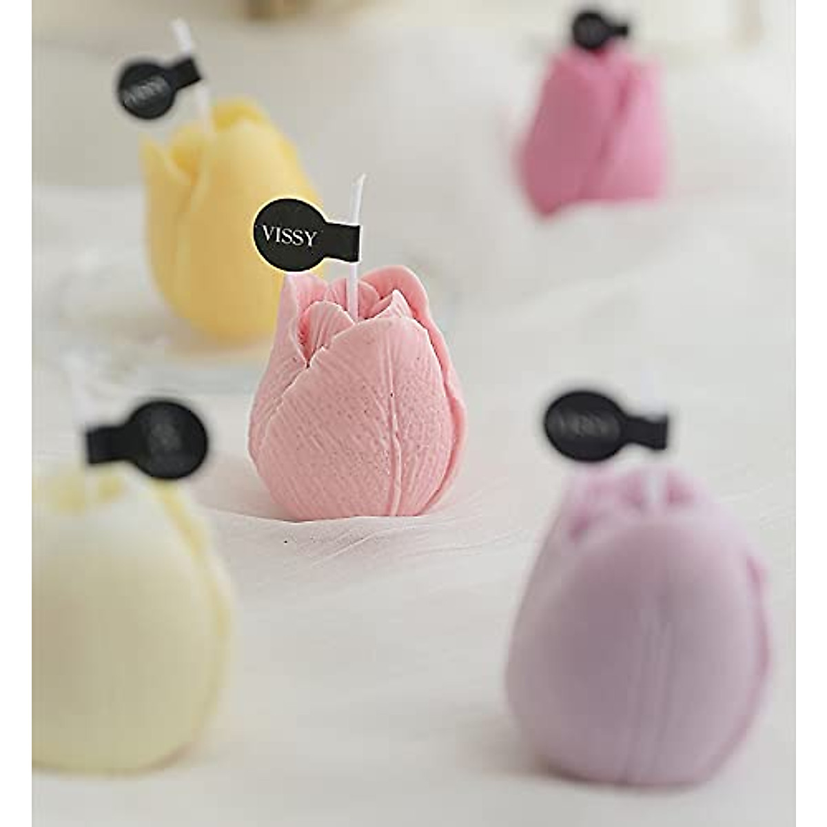 Tulip Flower Shaped Scented Candle,2 Pack Handmade Aroma Soy Wax Decorative Candle for Table Photo Prop Birthday Gift,Prefect for Meditation Stress Relief Mood Boosting Bath Yoga (Pink+Yellow)