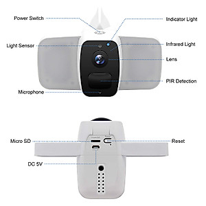 Security Floodlight Camera, Wireless Security Camera Outdoor, Home WiFi Battery Camera, Night Vision,IP65 Waterproof, Two Way Audio, PIR Motion Detection,Cloud/SD,Smart Life APP