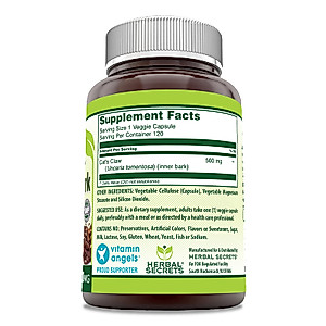 Herbal Secrets Cat's Claw Bark Dietary Supplement 500 Mg 120 Veggie Capsules