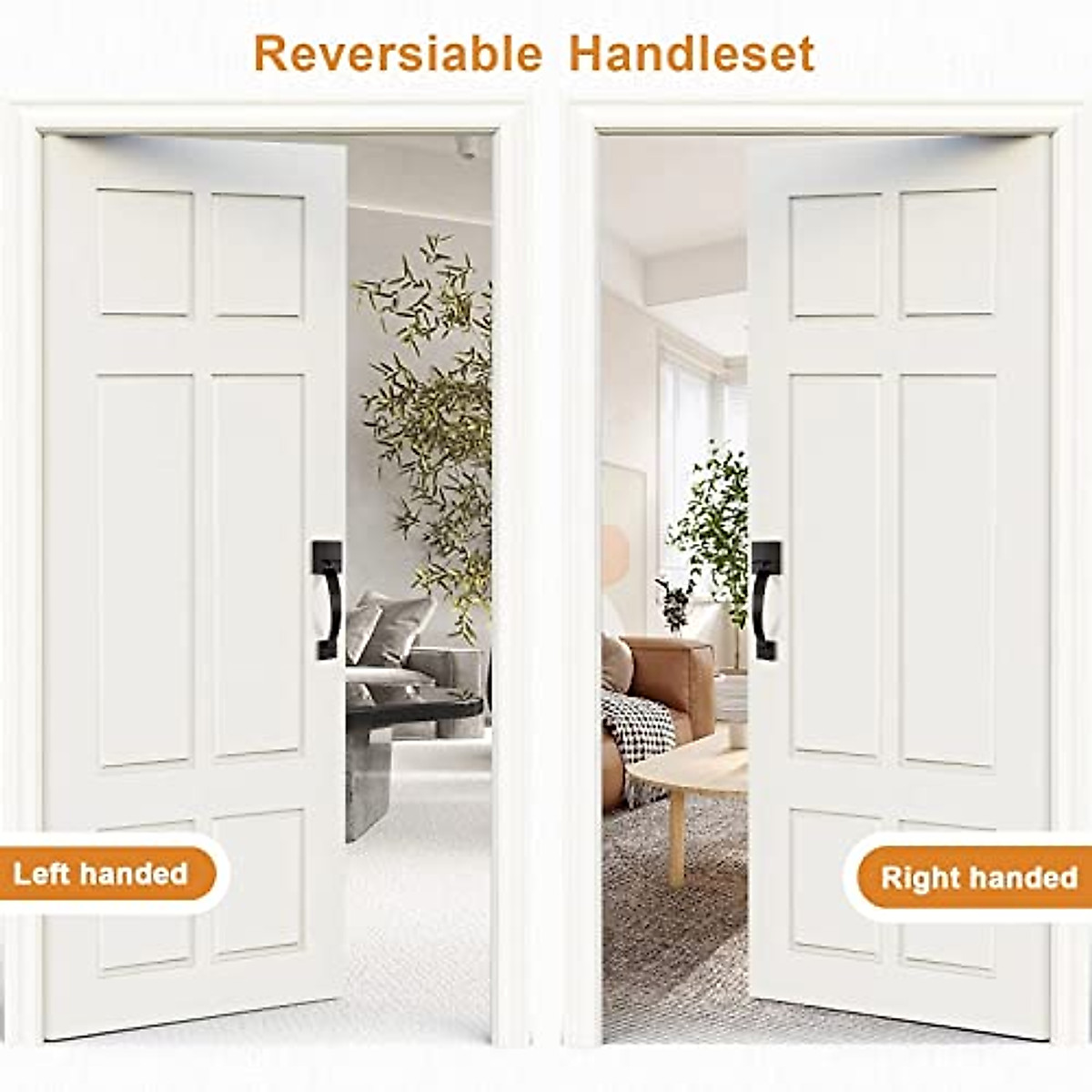 Tinewa Main Entrance Keyless Door Handleset, Front Door Handle with Lever Inside, Low Profile Front Lock Handleset with Halifax Oil Rubbed Bronze Finish, Reversible for Right & Left Sided