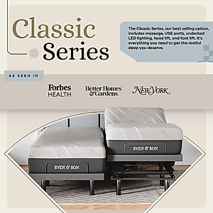 Sven & Son Classic Adjustable Bed Base Frame + 14 inch Hybrid Spring Matt Medium Soft, Head and Foot Lift, Massage, Under-Bed Lights, USB, Memory, Zero Gravity, Wireless Remote - Split King
