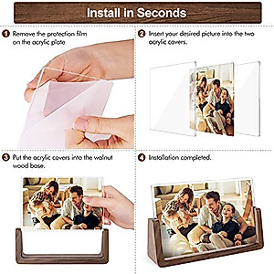 Mixoo Picture Frame 2 Pack - Rustic Wooden Photo Frames with Walnut Wood Base and High Definition Break Free Acrylic Glass Covers for Tabletop or Desktop Display (4x6 inch, Horizontal + Vertical)