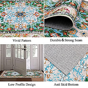 U'Artlines Boho Hallway Runner Rug 2' x 6' Vintage Farmhouse Laundry Rug Runner Accent Area Rug Carpet Non Slip Washable Kitchen Rug Entryway Runner Mat Throw Rug for Living Room (Green)