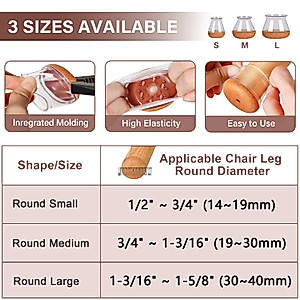 YOZON Chair Leg Floor Protectors for Hardwood Floors Felt Furniture Pads Silicone Caps 32 Pack Non Slip Reduce Noise Clear Round Medium Fit 3/4"~1-3/16" (19-30mm)