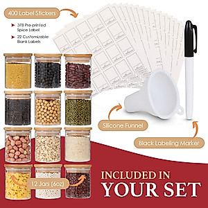 Houseables Glass Spice Jars, Storage Containers, Airtight Bamboo Lid, 12 Pack, 6 oz, Food Canister Sets For Kitchen Counter, Jar, Lids, Flour, Brown Sugar, Pantry, Spices, Candy