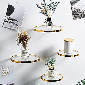 Galand Round Floating Shelf Glass Metal Display Ledge Home Display Storage Rack,Plant Floating Shelf Modern Home Decor Wrought Iron Wall Mounted Glass Ledge Rack for Restaurant M