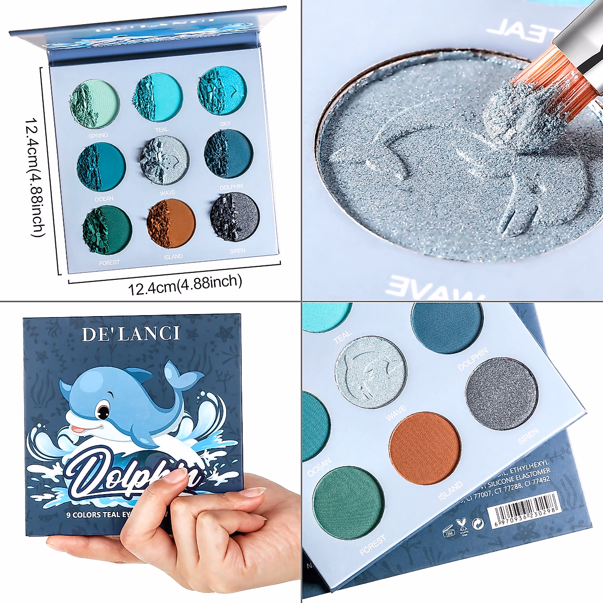 Blue Teal Eyeshadow Palette,Blue Green Teal Tone Eyeshadow Pallets,DE’LANCI Pro 9 Shades Matte Shimmer High Pigmented Waterproof Long Lasting Eye Shadow Cool Toned Makeup Palettes for Christmas