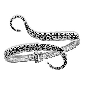 RechicGu Vintage Silver Octopus Tentacle Animal Sea Ocean Hinged Open Bracelet Bangle Cuff Scary Horror Goth