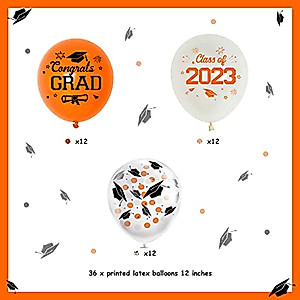 36 Pieces 12 Inches Graduation Party Latex Balloons - Orange White Class of 2023 Congrats Grad Balloons Decorations for Graduation Party Supplies Indoor Outdoor