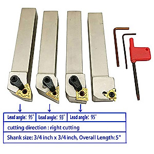ASZLBYM 3/4'' inch CNC Lathe Indexable Turning Tool Holder with Nickel Plated,CNC Heavy-Duty Metal Lathe Bit Set with Tin Coated Carbide Turning Inserts WNMG431 CNMG431 TNMG331 16ER AG60
