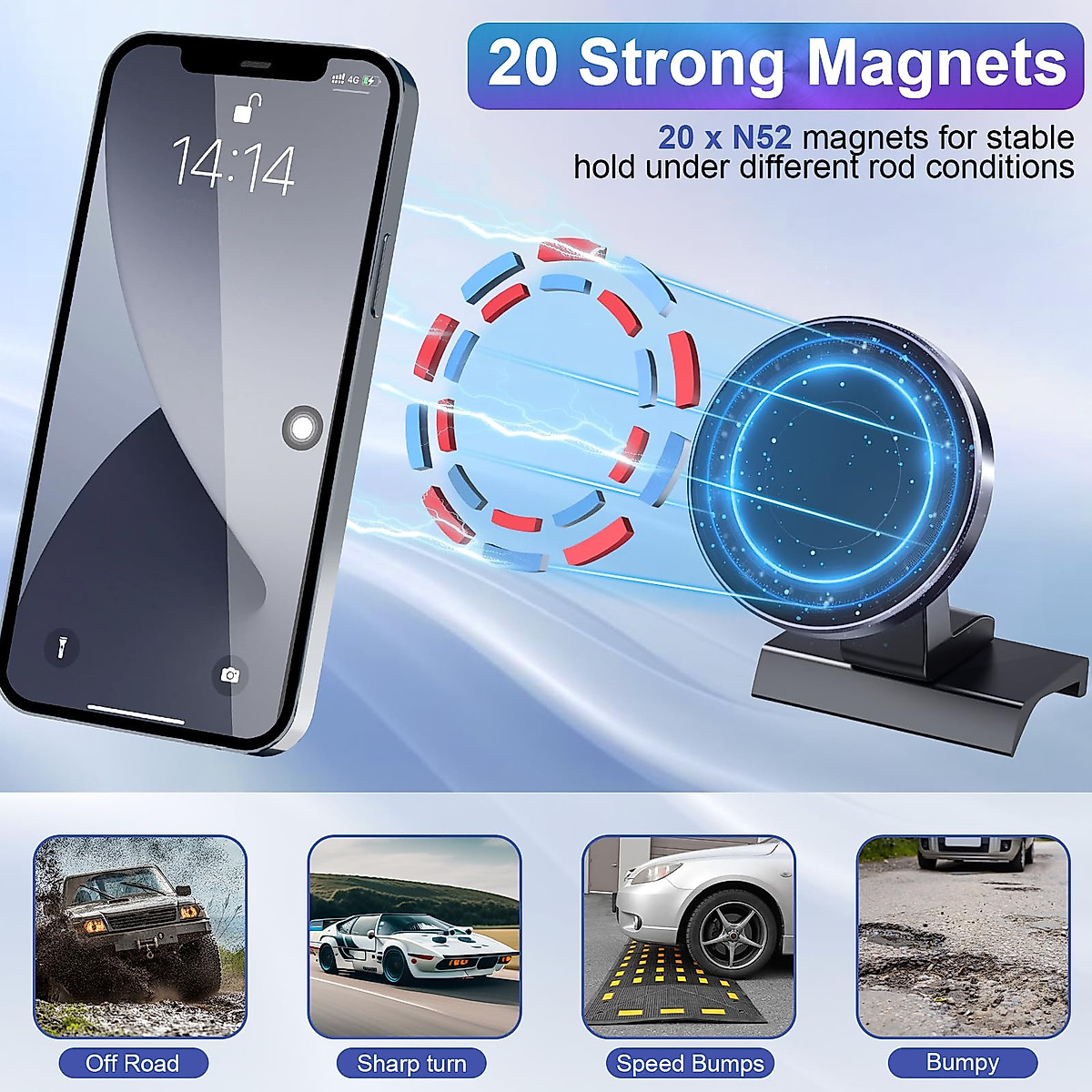 Kaishengyuan Magnetic Car Phone Holder for Toyota Tacoma 2016-2023, 3rd Gen Tacoma Dashboard Clip Cell Phone Cradles Adjustable 20x Super Strong Magnet Phone Stand Phone Mount