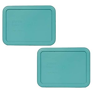 Pyrex Bundle - 2 Items: 7210-PC 3-Cup Turquoise Rectangle Plastic Food Storage Lids Made in the USA